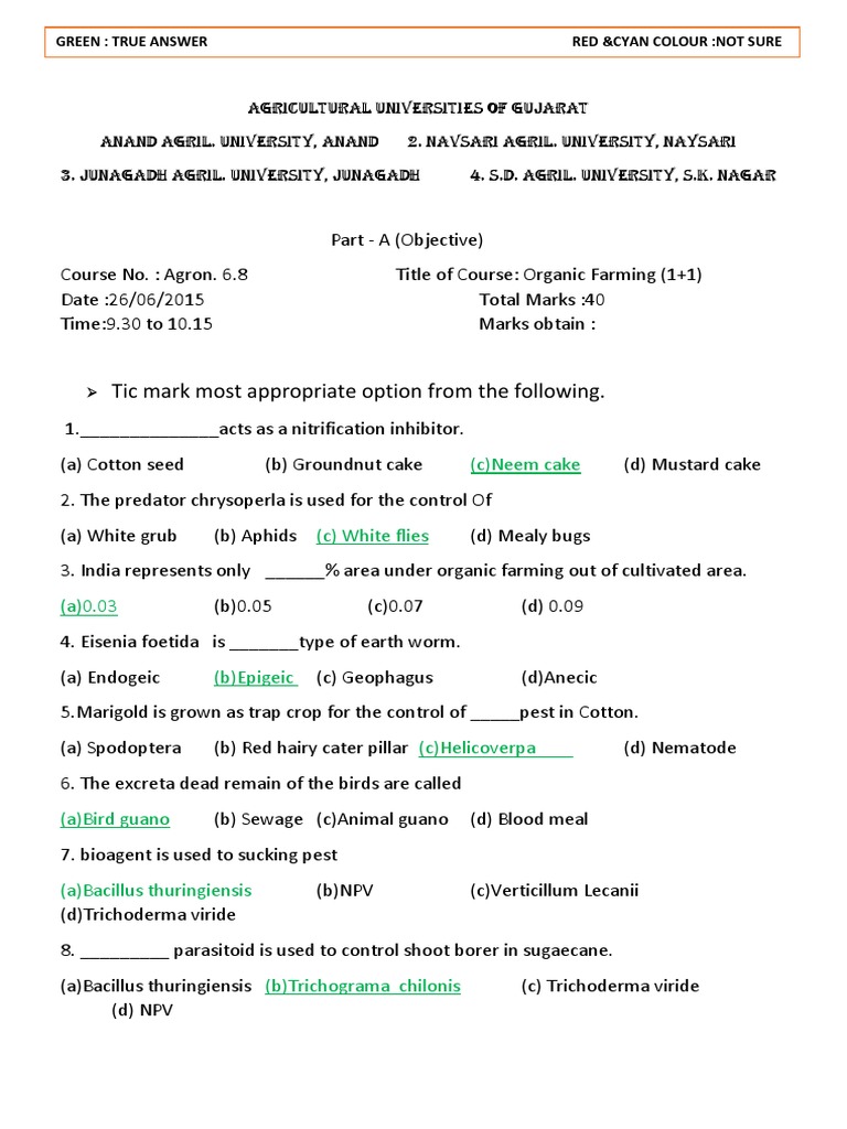 Ag Paper MCQ Solved PDF | PDF | Organic Farming | Manure
