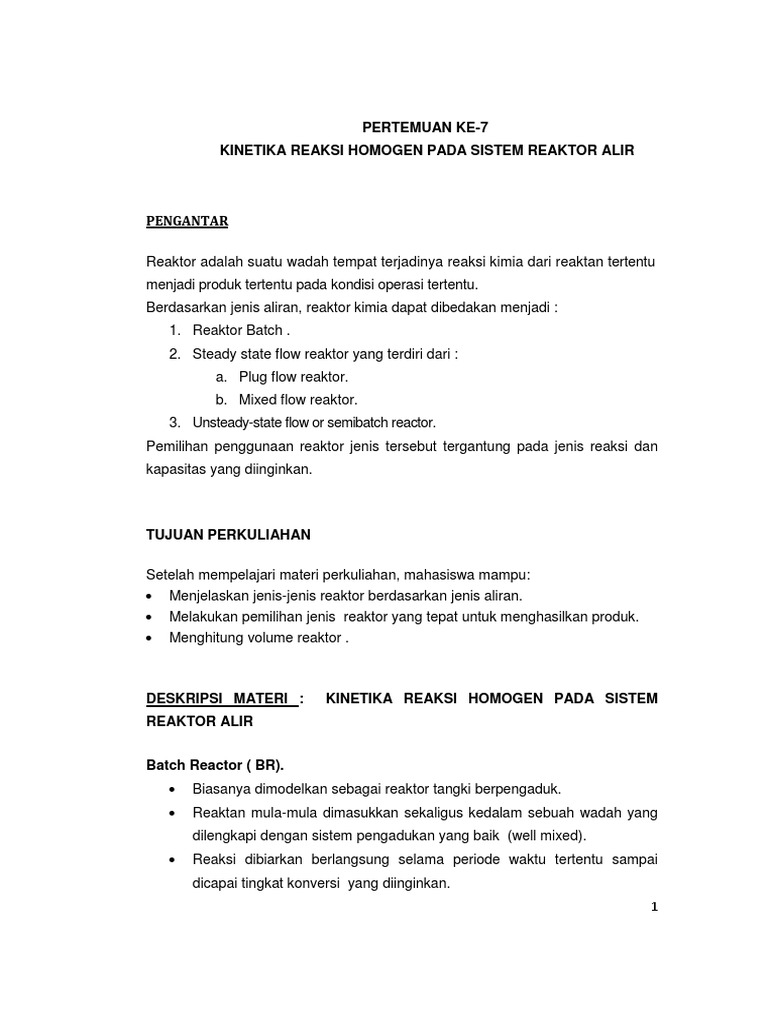 Kinetika Reaksi Homogen di Reaktor Alir | PDF | Sains & Matematika