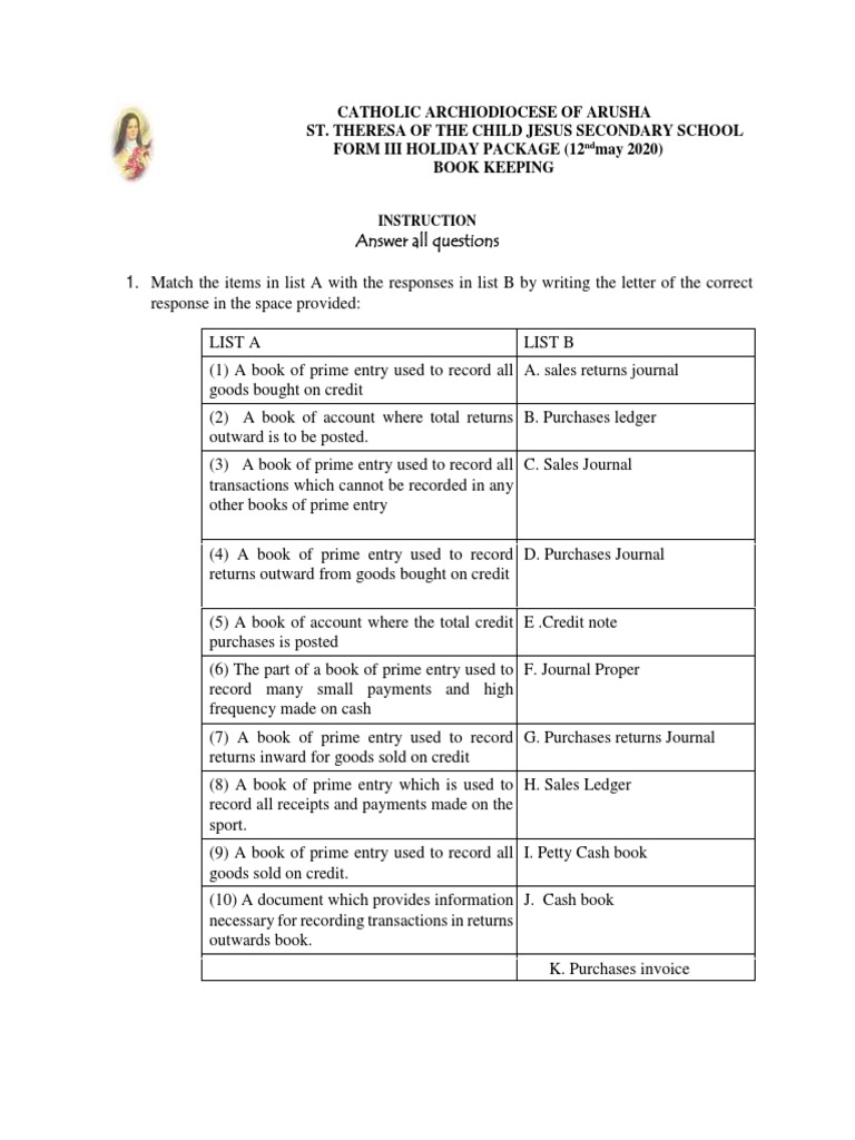 Form 3 Bookkeeping Holiday Package | PDF | Bookkeeping | Expense