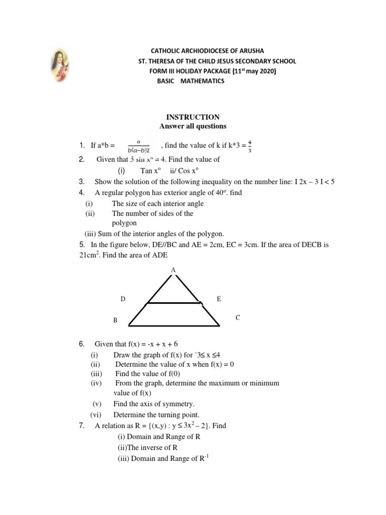 Form III Basic Mathematics Holiday Package | PDF | Compound Interest ...