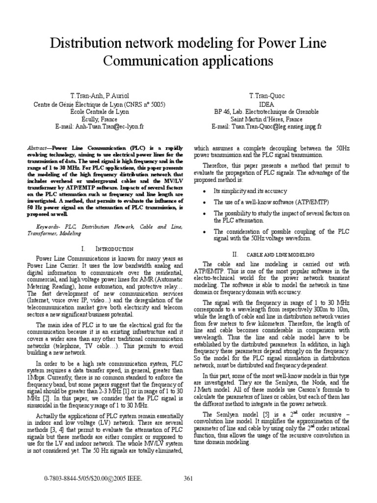 Distribution Network Modeling For Power Line Communication Applications T Tran Anh Ieee2005