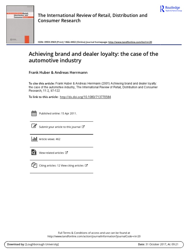Achieving Brand and Dealer Loyalty The Case of The Automotive Industry ...