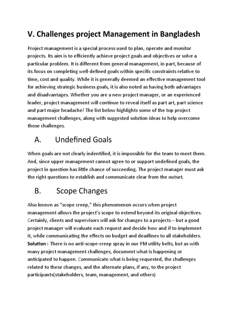 V. Challenges Project Management in Bangladesh: A. Undefined Goals ...