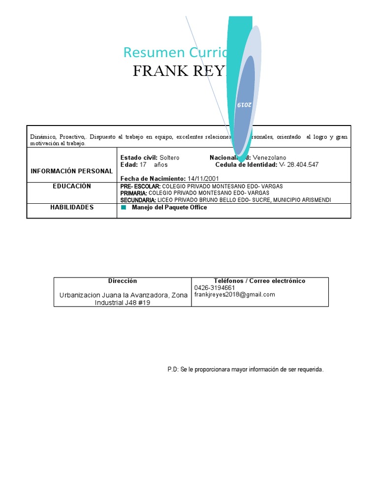 Curriculum Frank Reyes | PDF