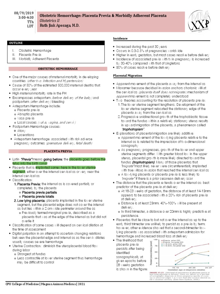 Trans - OB 2 (Placenta Previa & Morbidly Adherent Placenta) PDF | PDF ...