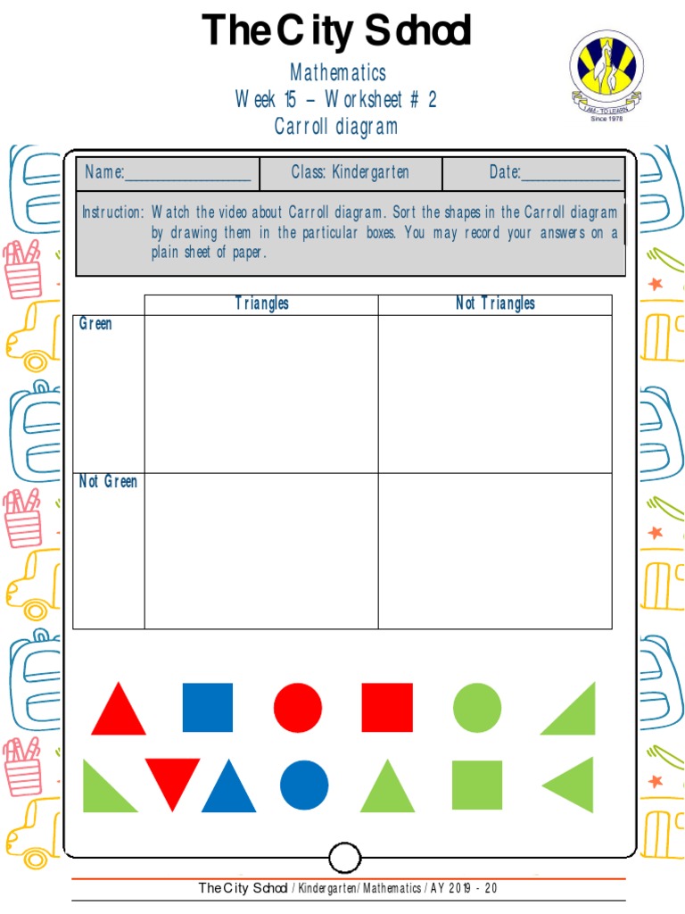 Kindergarten Carroll Diagram Worksheet | PDF