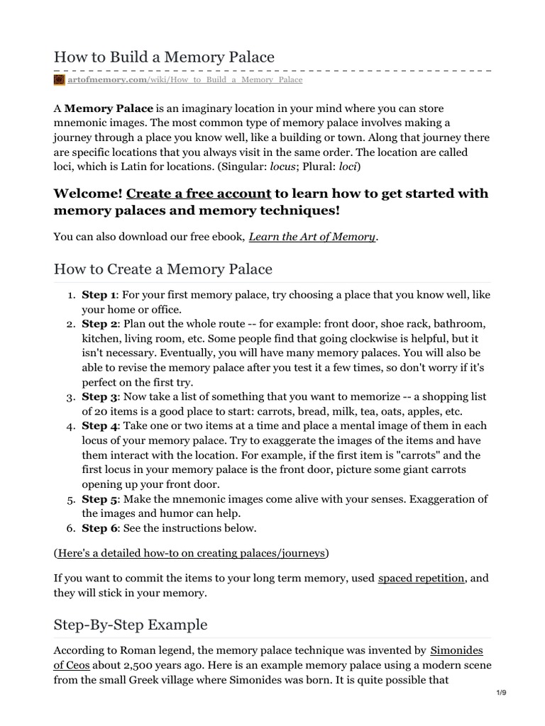 How To Build A Memory Palace Pdf Chemical Elements Chemistry