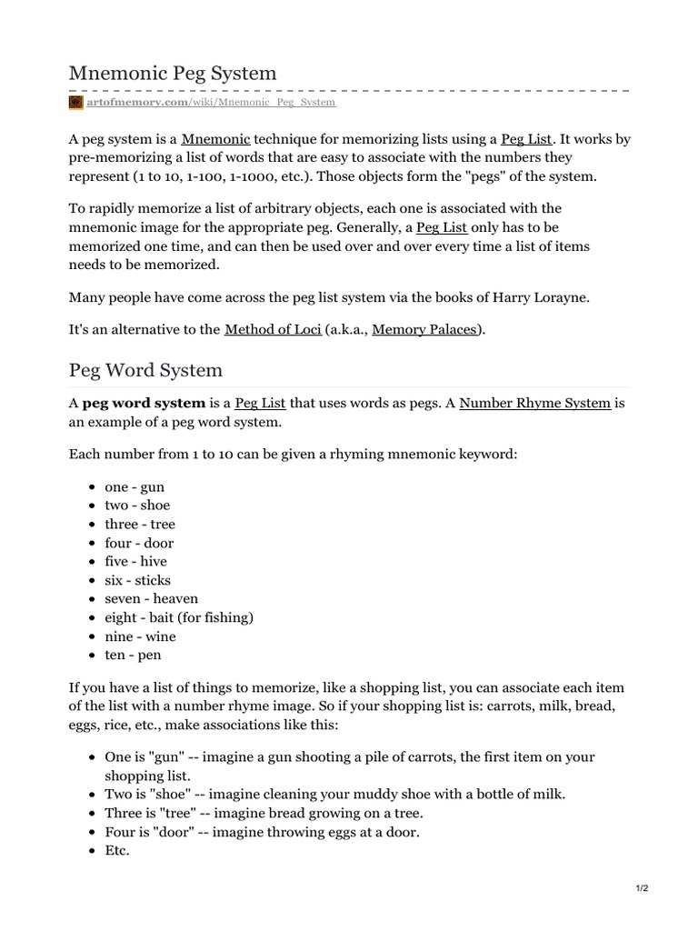 Mnemonic Peg System | PDF