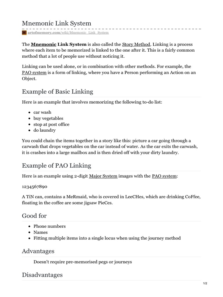 Mnemonic Link System Guide | PDF | Social Science | Technology ...