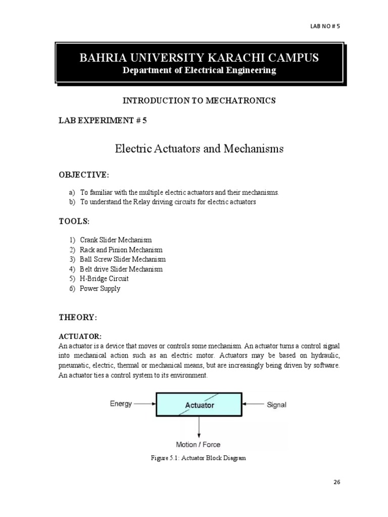 Electric Actuators and Mechanisms Lab | PDF | Actuator | Electric Motor