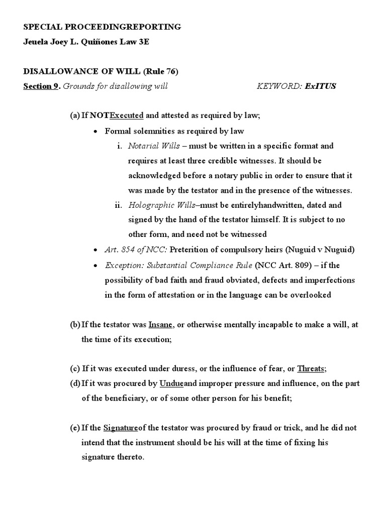 Disallowance of Will (Rule 76) | Download Free PDF | Will And Testament ...