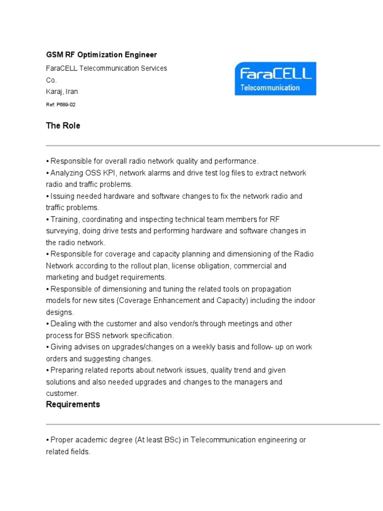 GSM RF Optimization Engineer | PDF | Mathematical Optimization | Gsm