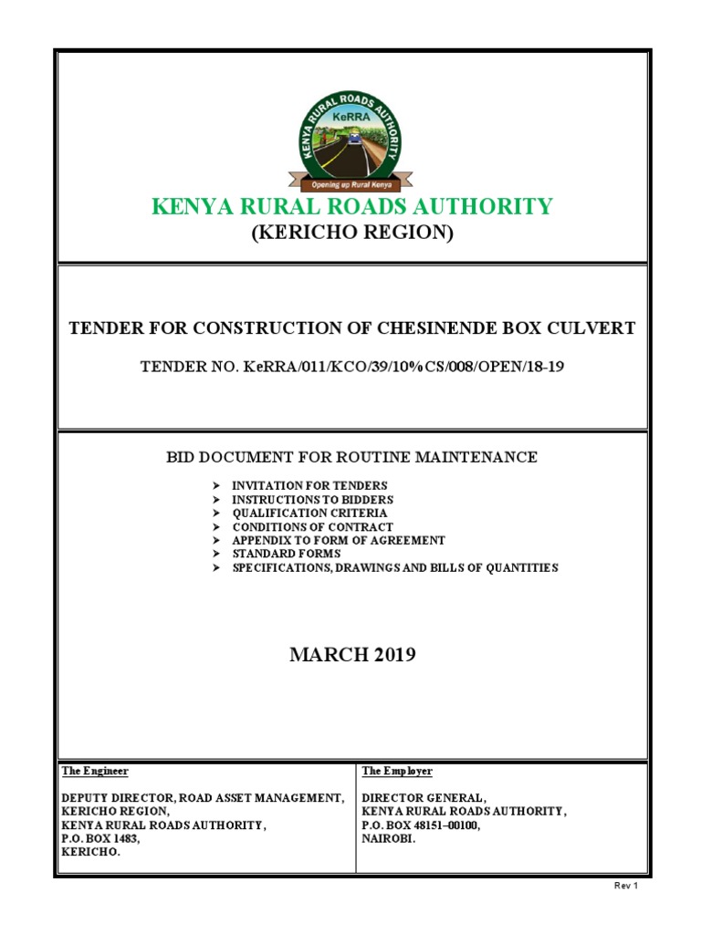 10%-CS008 - Chesinende Box Culvert-Tender Document | PDF | General ...