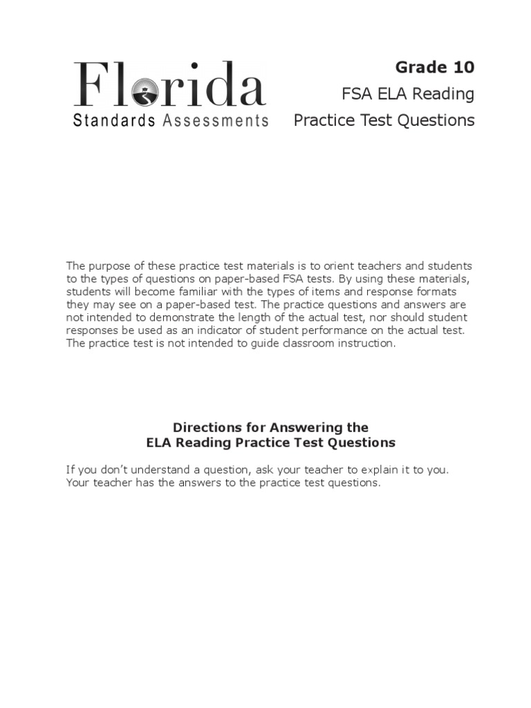 FSA ELA Reading Practice Test Questions: Grade 10 | PDF | Romeo And ...