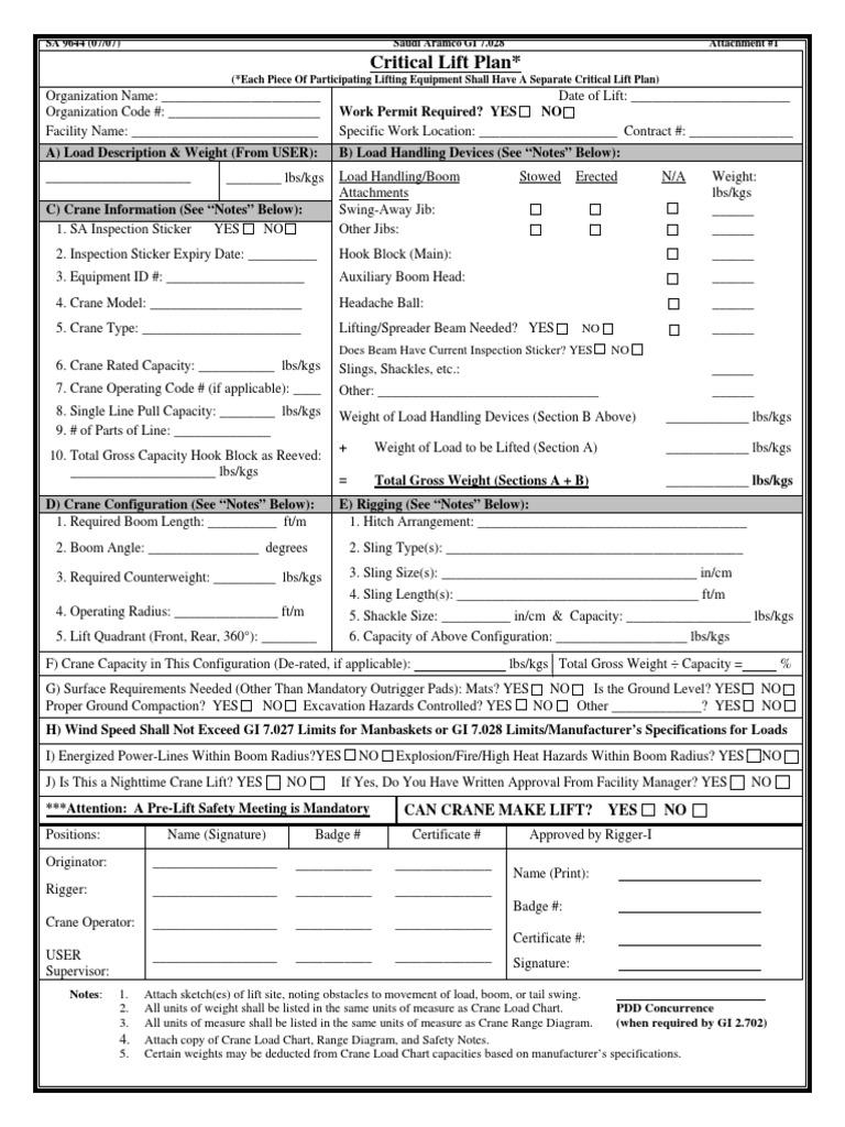 Critical Lift Plan | PDF | Crane (Machine) | Elevator