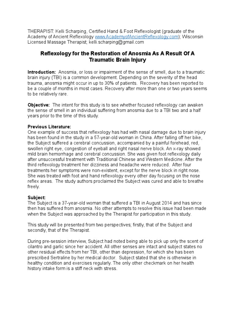 Reflexology for Anosmia Recovery Post-TBI | PDF | Traumatic Brain ...