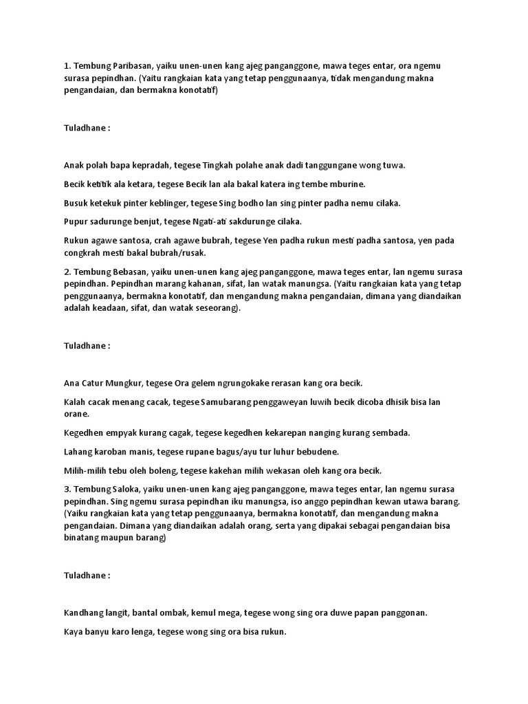 Tembung Paribasan dan Bebasan Jawa | PDF | Pengembangan Diri