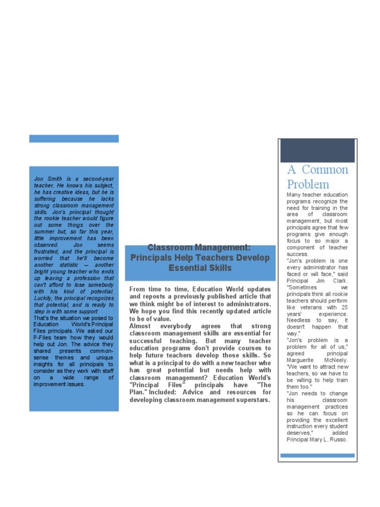 A Common Problem: Classroom Management: Principals Help Teachers ...