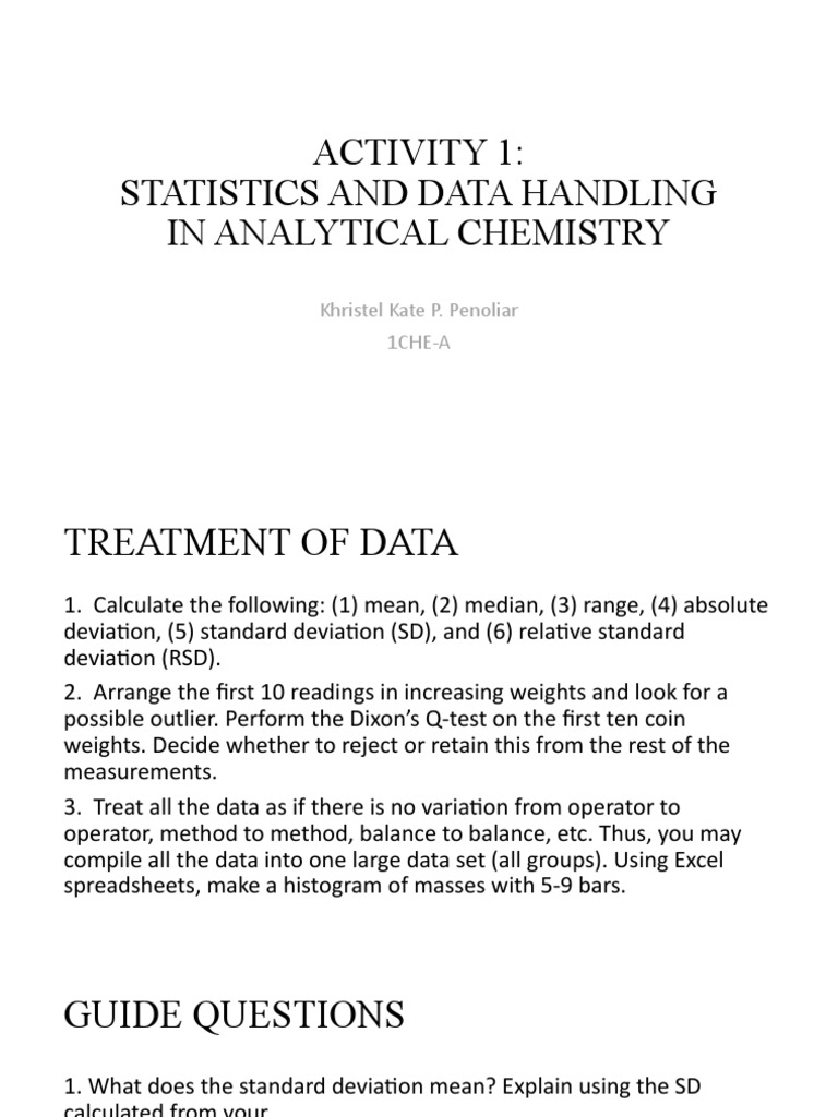 Activity 1: Statistics and Data Handling in Analytical Chemistry | PDF ...