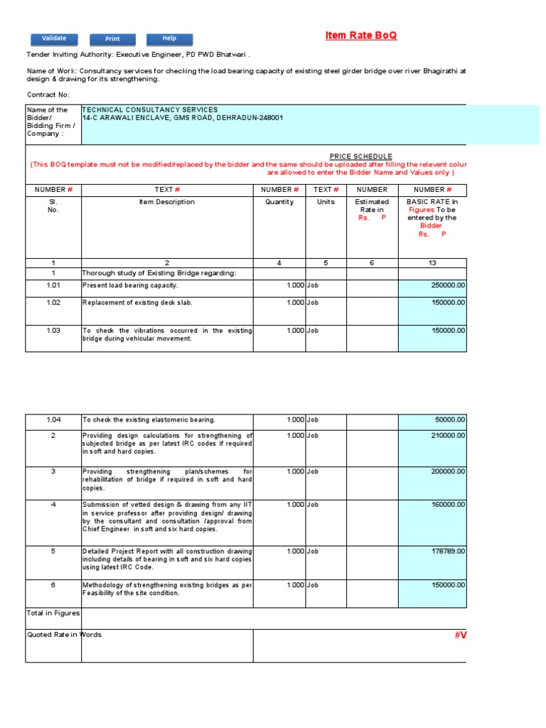 Item Rate Boq: Validate Print Help | PDF | Business