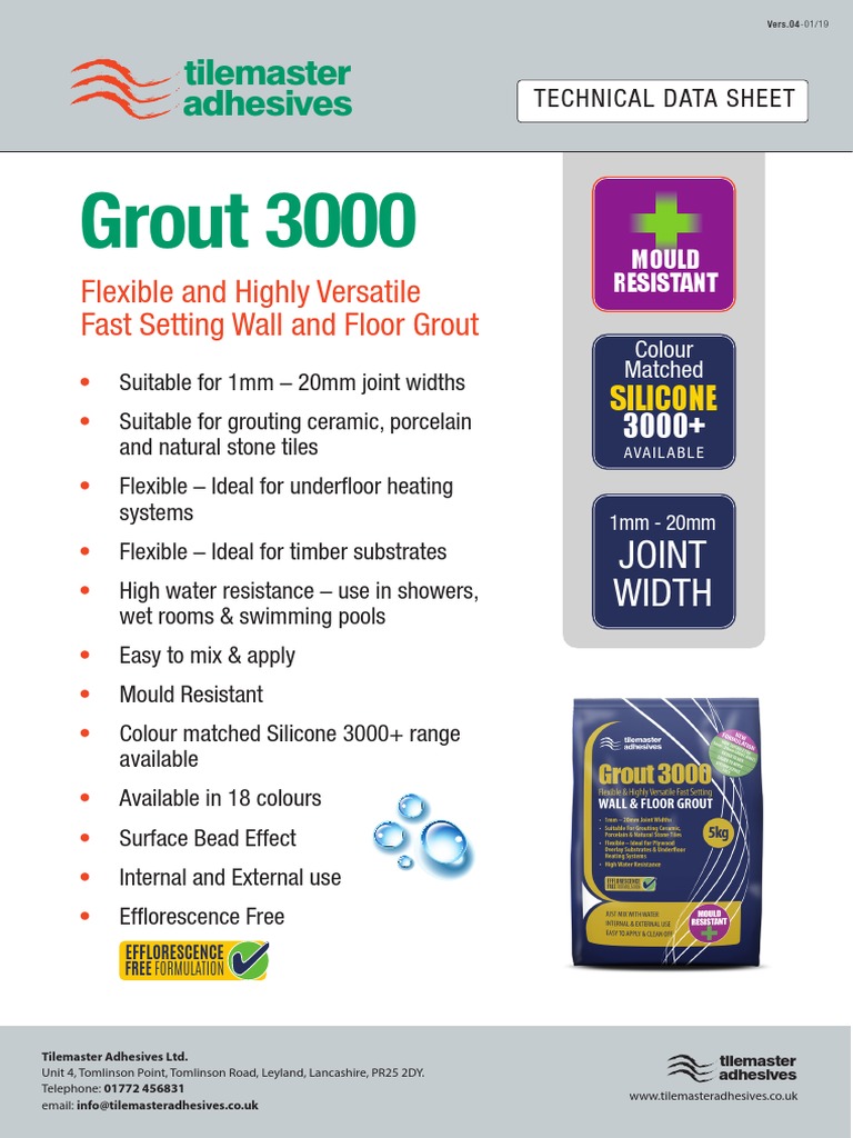 Grout 3000: Tilemaster Adhesives | PDF | Tile | Flooring