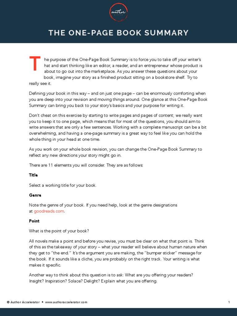One Page Book Summary | Download Free PDF | Books