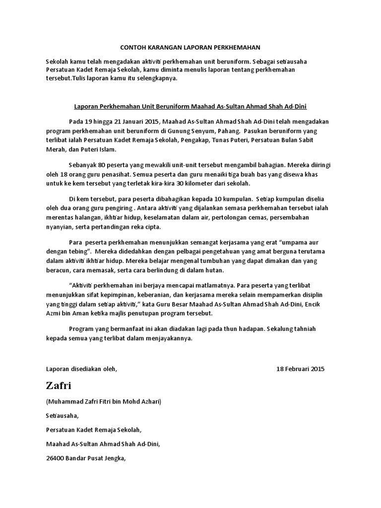 Contoh Karangan Laporan Perkhemahan | PDF