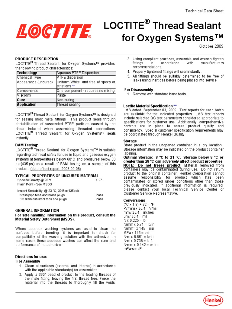 Oxygen System - Thread Sealant | PDF | Trademark | Gases