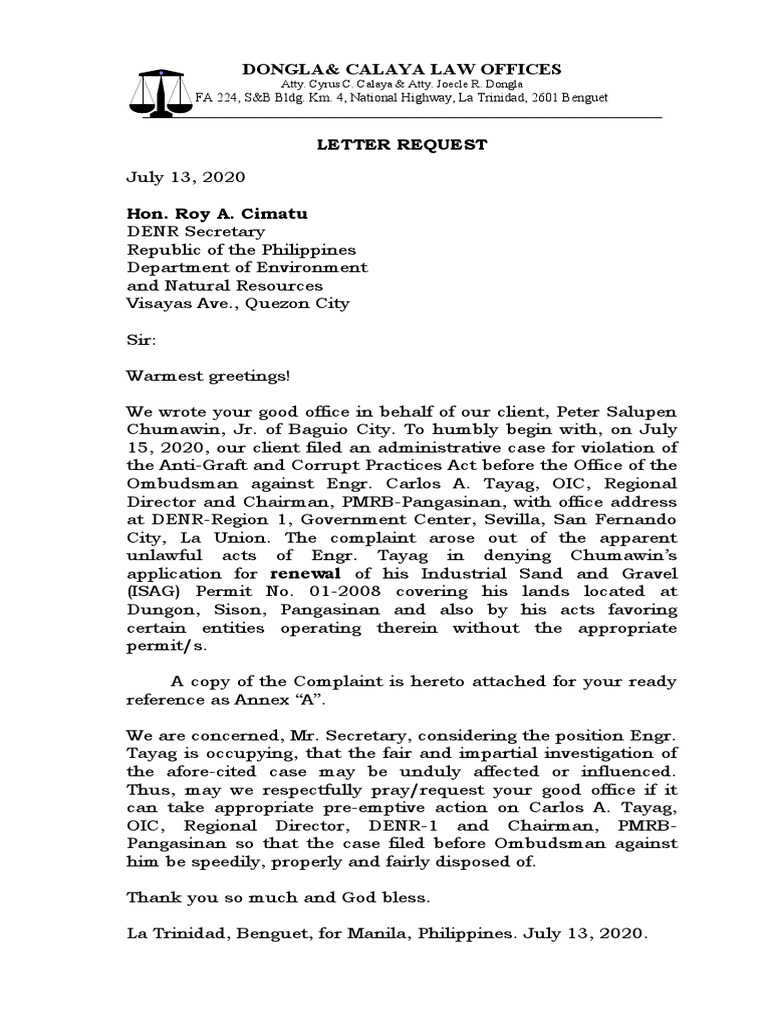 Letter Request: Dongla& Calaya Law Offices | PDF