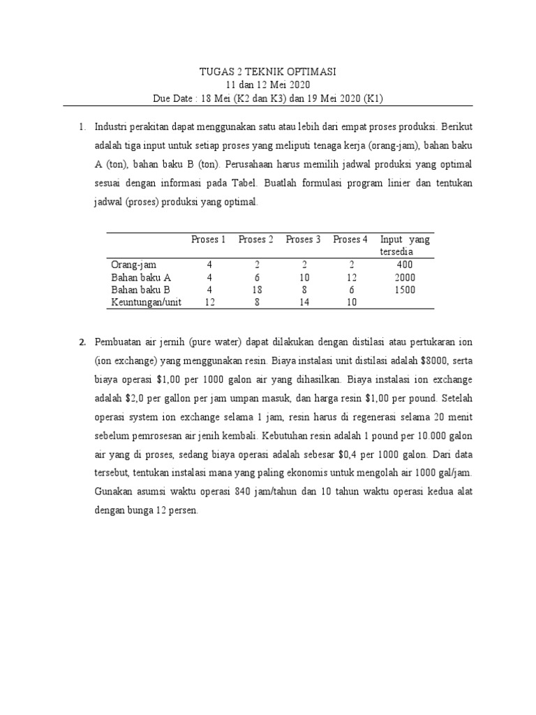 Optimasi Proses Produksi dan Biaya Air | PDF | Teknologi & Rekayasa