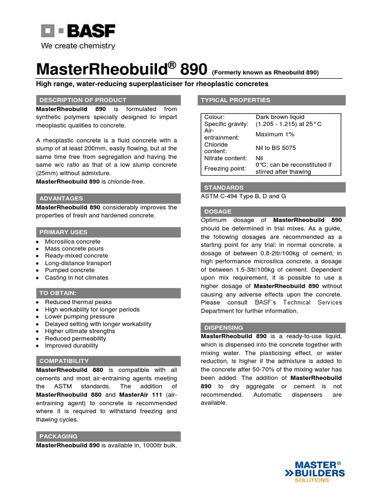 Masterrheobuild 890 tds-2 PDF | PDF | Concrete | Building Engineering