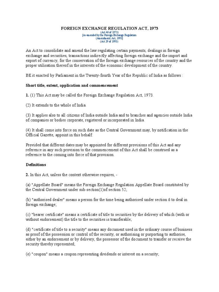 Foreign Exchange Regulation Act | PDF | Securities (Finance) | Foreign ...