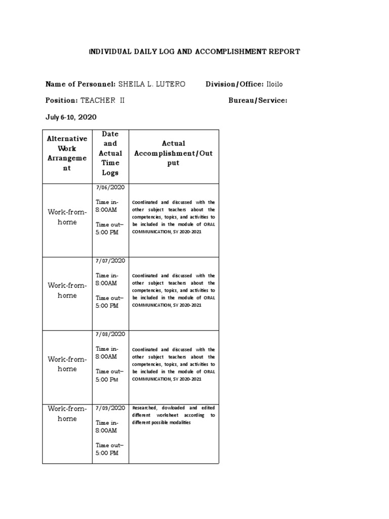 Individual Daily Log and Accomplishment Report | PDF