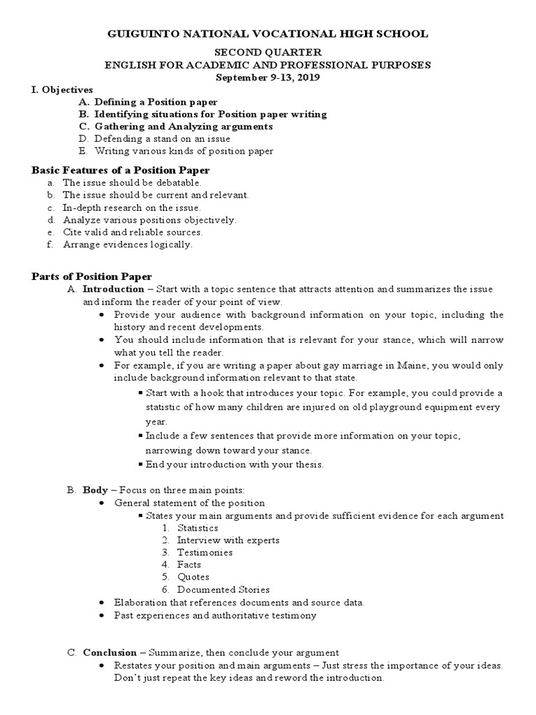 Parts of A Position Paper - Done | PDF | Argument | Evidence