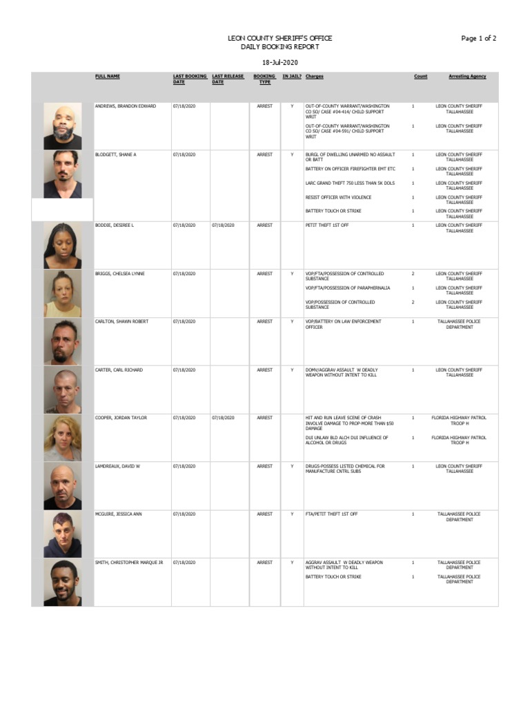 Leon County Booking Report: July 19, 2020 | PDF | Crime & Violence ...