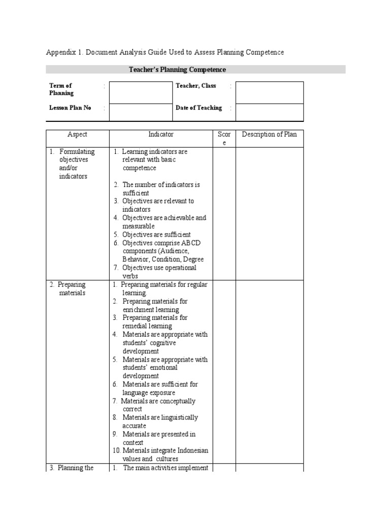 Teacher Planning Competence Assessment | PDF | Educational Assessment ...
