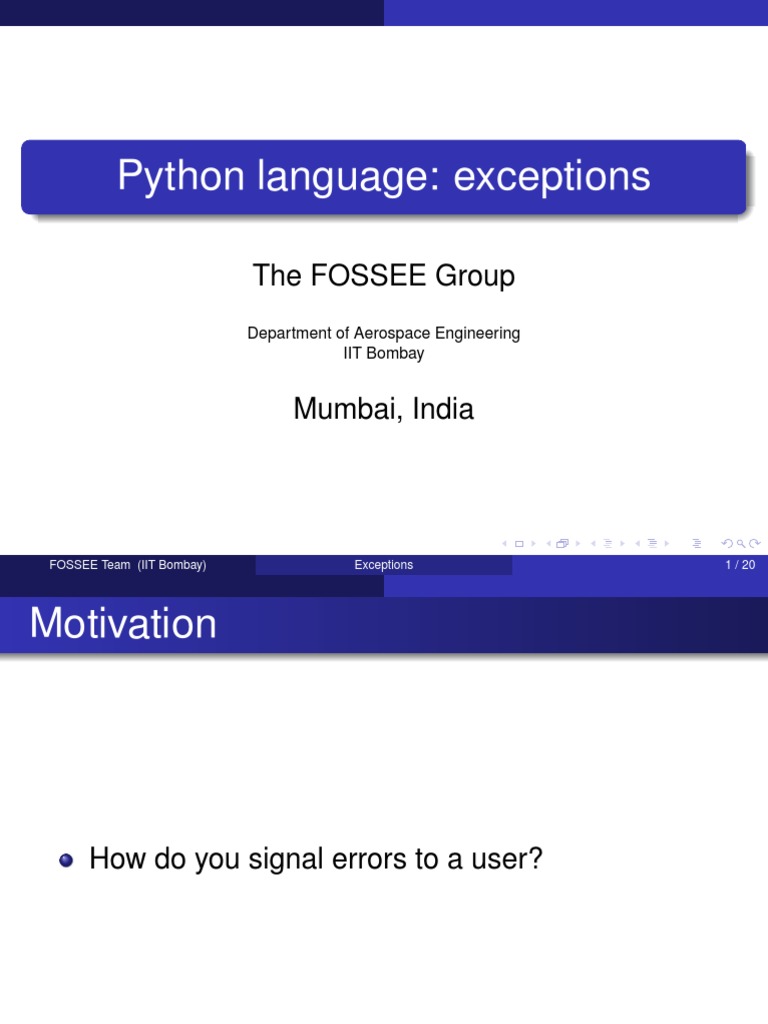Python Language Exceptions The Fossee Group Pdf Computer Data Computer Programming
