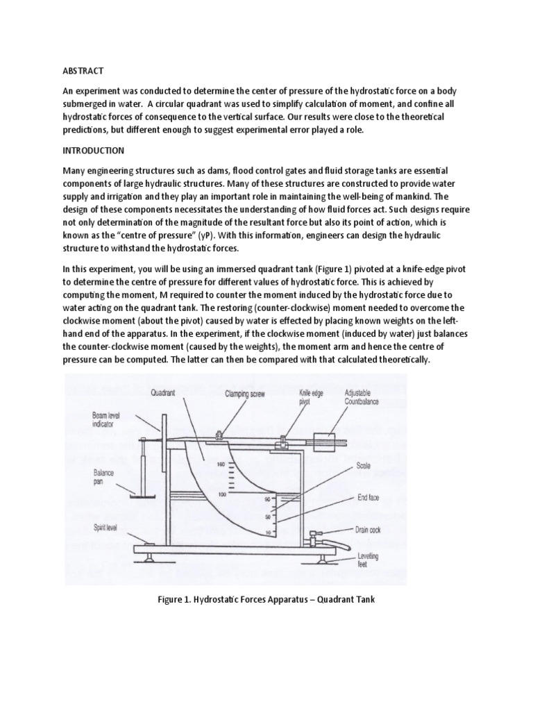 Hydrostatic Force Report New | PDF | Weight | Force