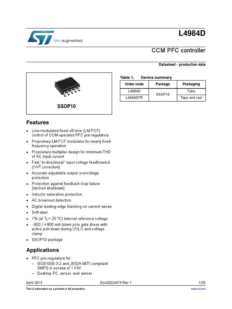 L4984D STMicroelectronics | PDF | Amplifier | Resistor