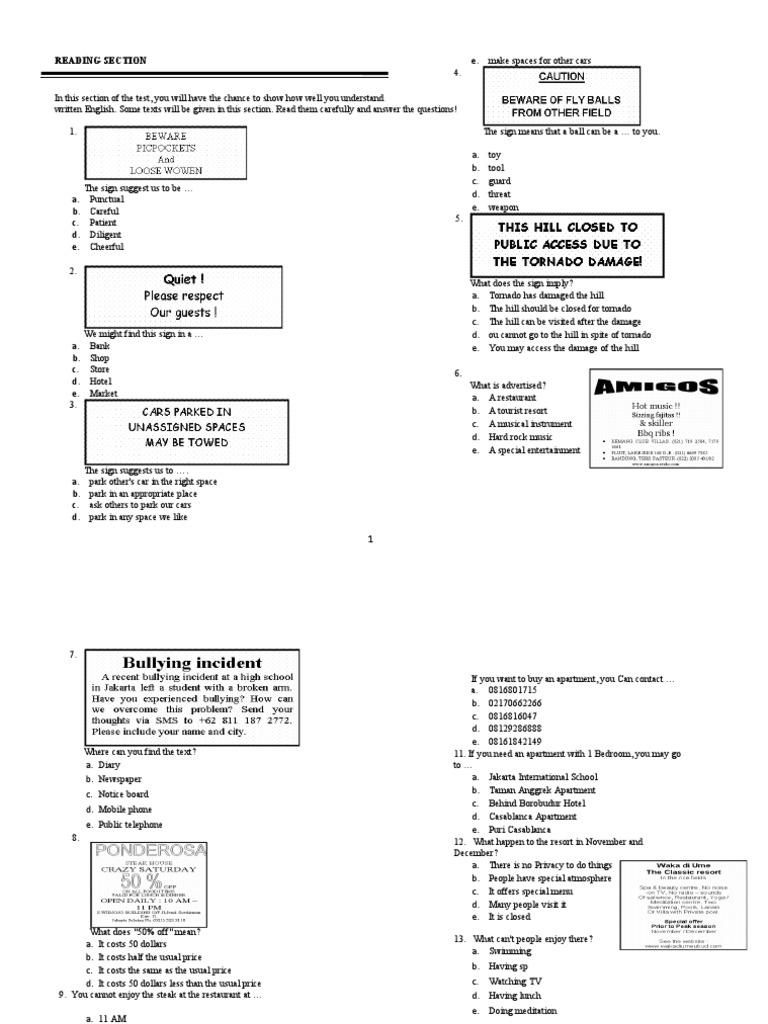 Reading Section: A. B. C. D. e | PDF | Entertainment (General)