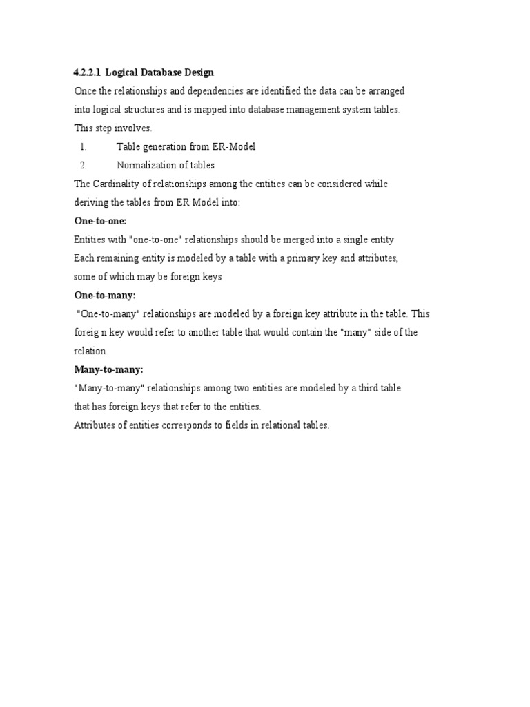 4.2.2.1 Logical Database Design | PDF