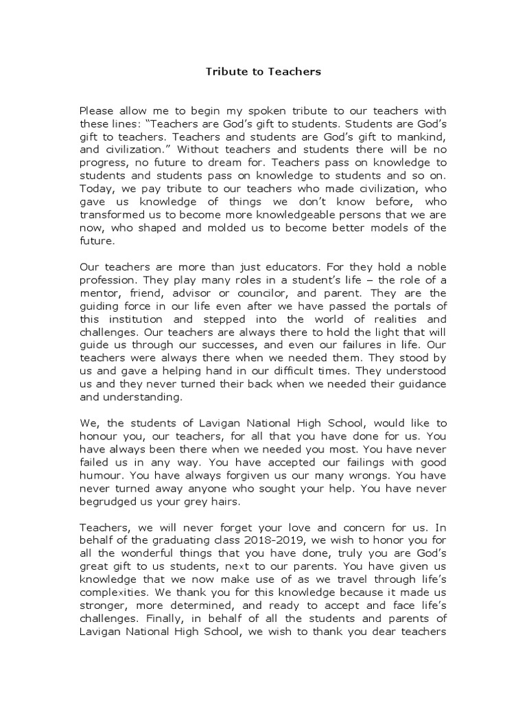 Tribute To Teachers | PDF | Teachers