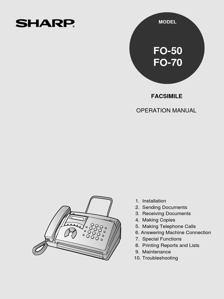 Operation Manual for the Sharp FO-50/FO-70 Facsimile Machine: A Guide ...