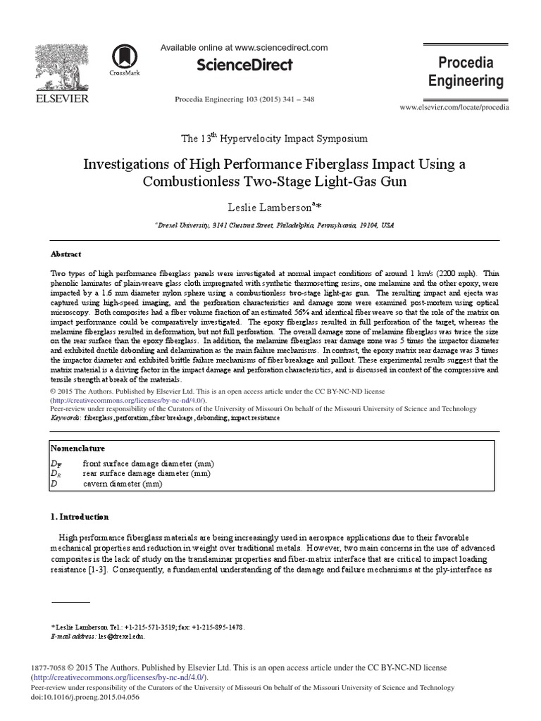 Investigations of High Performance Fiberglass Impact Using A ...