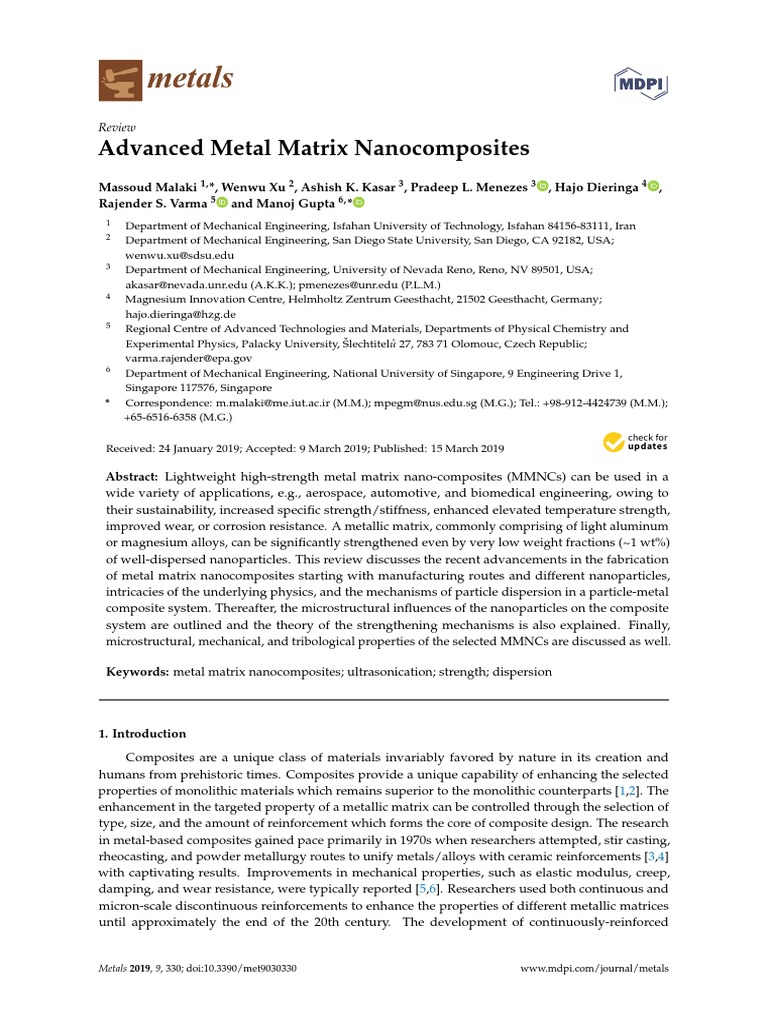 Metals: Advanced Metal Matrix Nanocomposites | PDF | Nanocomposite ...