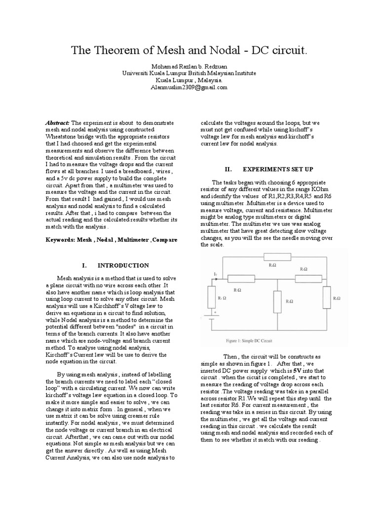 The Theorem of Mesh and Nodal - DC Circuit.: Abstract: The Experiment ...