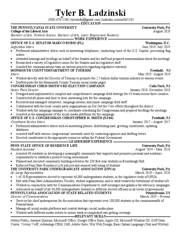 Resume Ladzinski Tyler PDF | PDF | Pennsylvania State University ...
