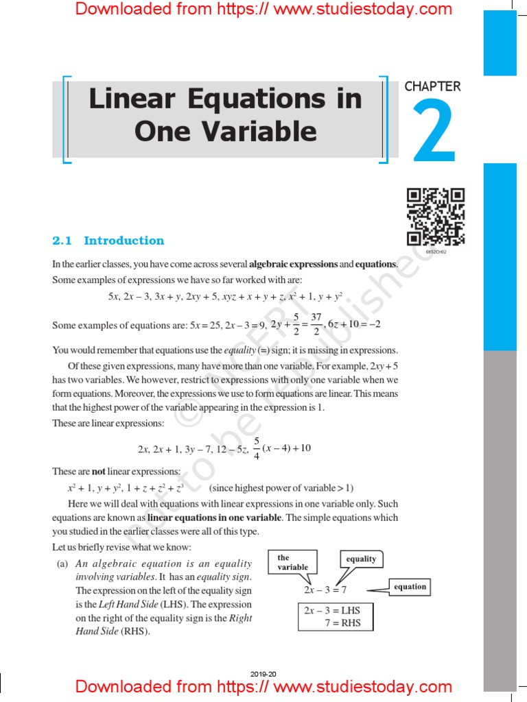NCERT Class 8 Maths Linear Equations in One Variable | PDF | Equations ...