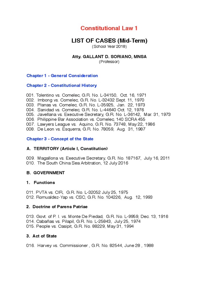 Mid-Term Cases in Constitutional Law | PDF | Social Institutions ...