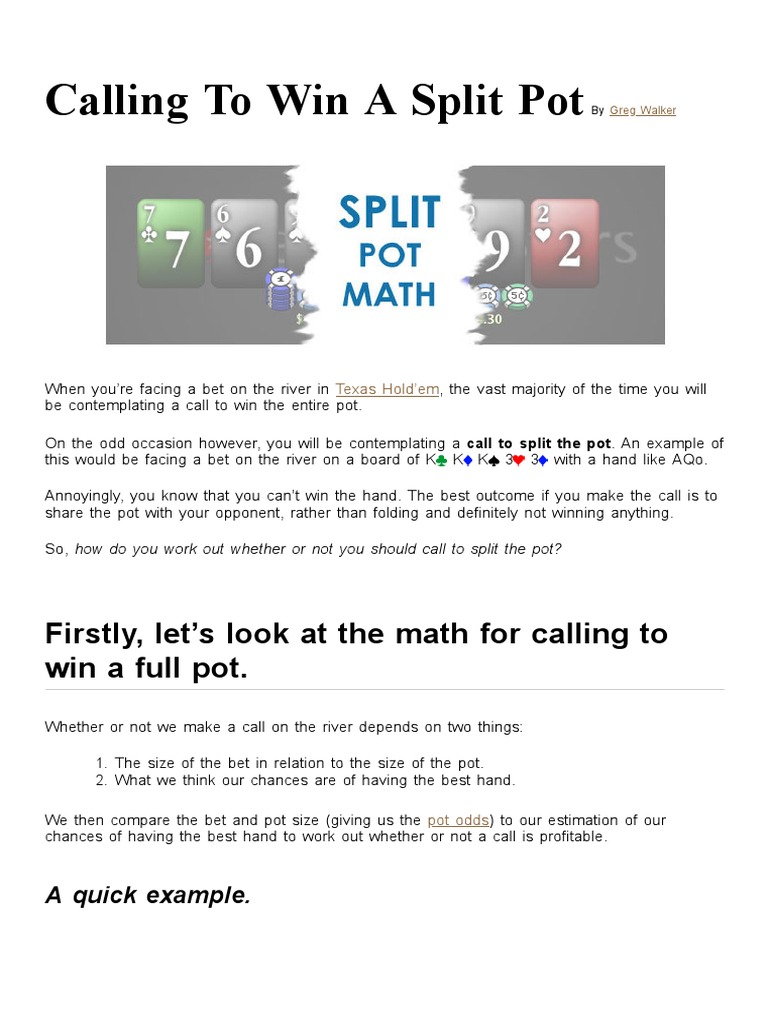 When Should You Call To Win A Split Pot in Poker | PDF | Betting In ...